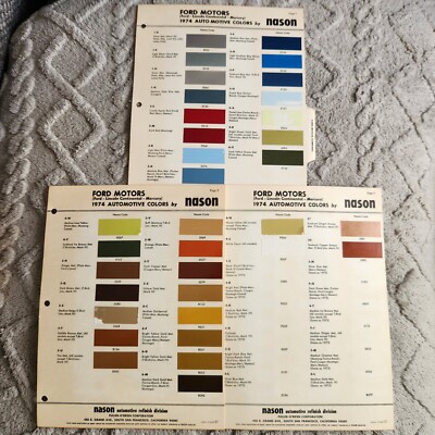 1974 Ford Motors Automotive Colors by Nason Paint Chip Sample Sheet | eBay