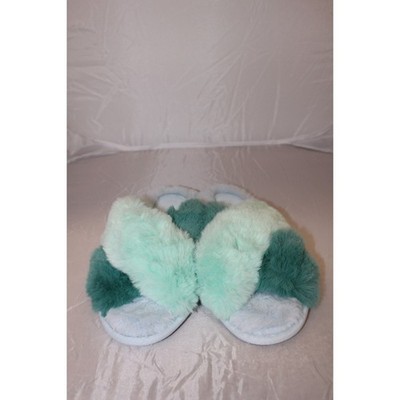 Stars Above Women's Blue Teal Fuzzy Slippers Slide Sandals Cross Size ⅞ ...