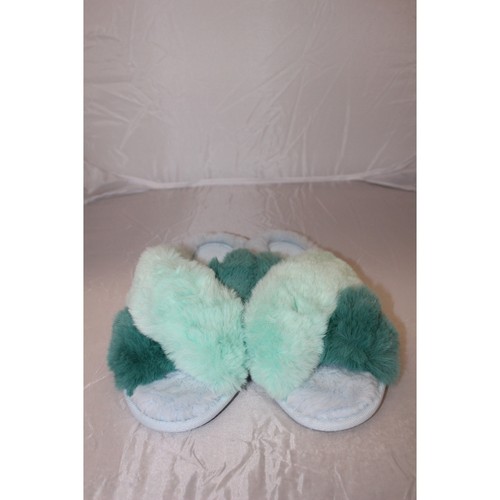 Stars Above Women's Blue Teal Fuzzy Slippers Slide Sandals Cross Size ⅞ ...