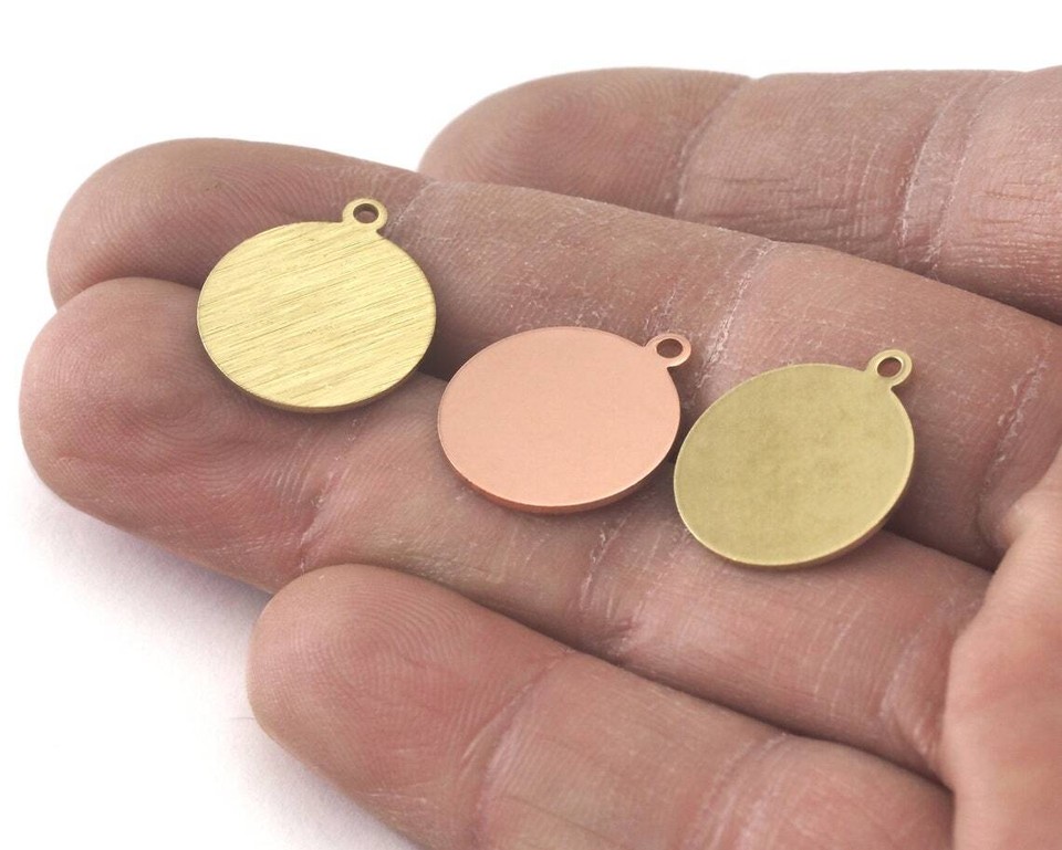 5 pcs Round Tag Stamping Blank Raw Brass-Brushed Brass-Copper 16mm 0.8 ...
