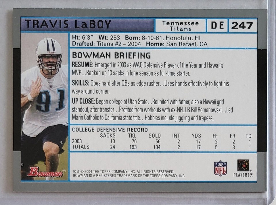 2004 Bowman Rookie #247 Travis LaBoy Tennessee Titans Football Card | eBay