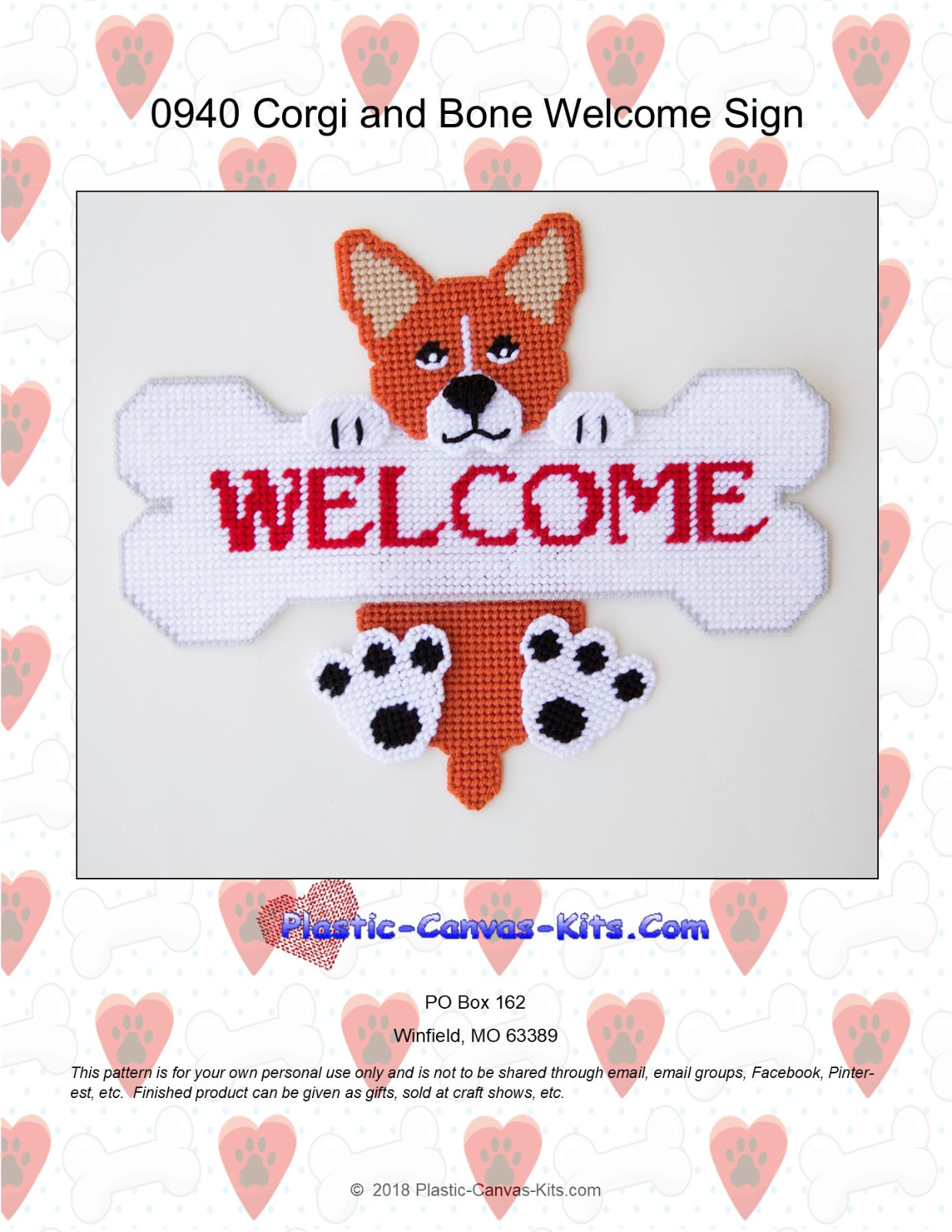 Corgi Dog and Bone Welcome Sign- Plastic Canvas Pattern or Kit | eBay