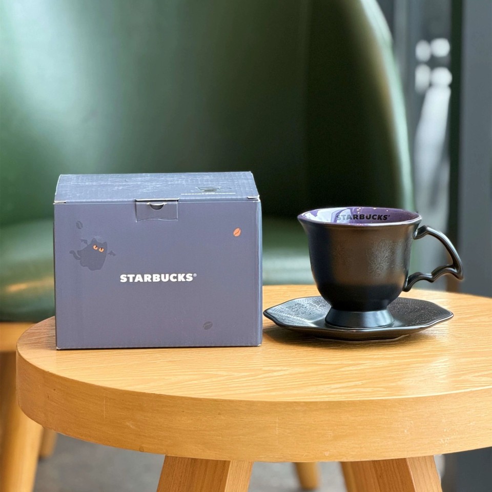 China Starbucks Halloween Black Cup & Saucer Set Bat Pattern 9oz ...