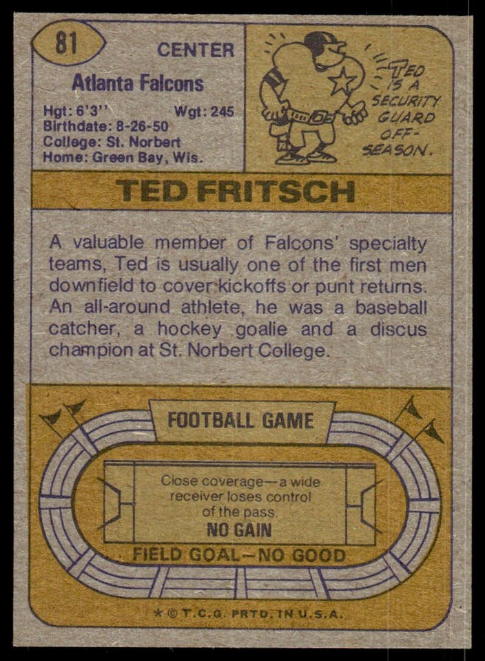 1974 TOPPS TED FRITSCH ATLANTA FALCONS #81 | eBay