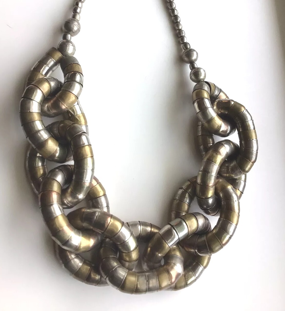 Vintage Steampunk Tricolor Large Link Necklace - Gem