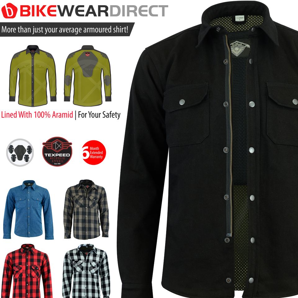 Motorbike Motorcycle Shirt Jacket Aramid Lined Protection With CE Biker ...