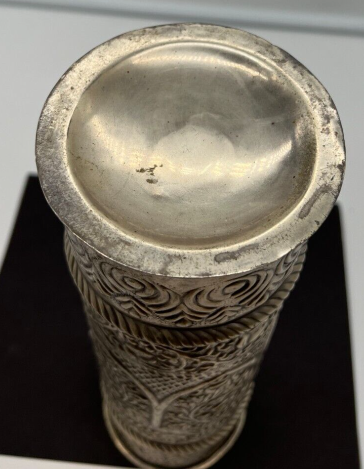 Silver Moroccan Style Ornate Metal Pillar Candle Holder India Cylinder ...