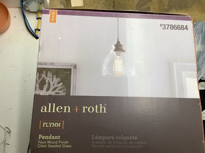 *No Glass Cover Allen +Roth pendant faux wood clear seeded glass light ...