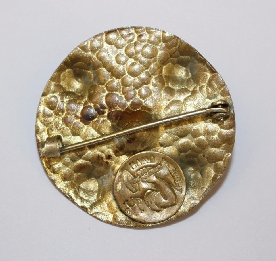 ARTS & CRAFTS Antique Wrought Bronze Brass Marble Glass Snake Brooch ...