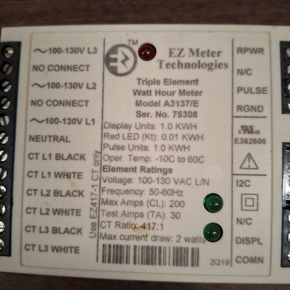 EZ Meter Pulse Triple Element Watt Hour Meter Model A3137/E | eBay