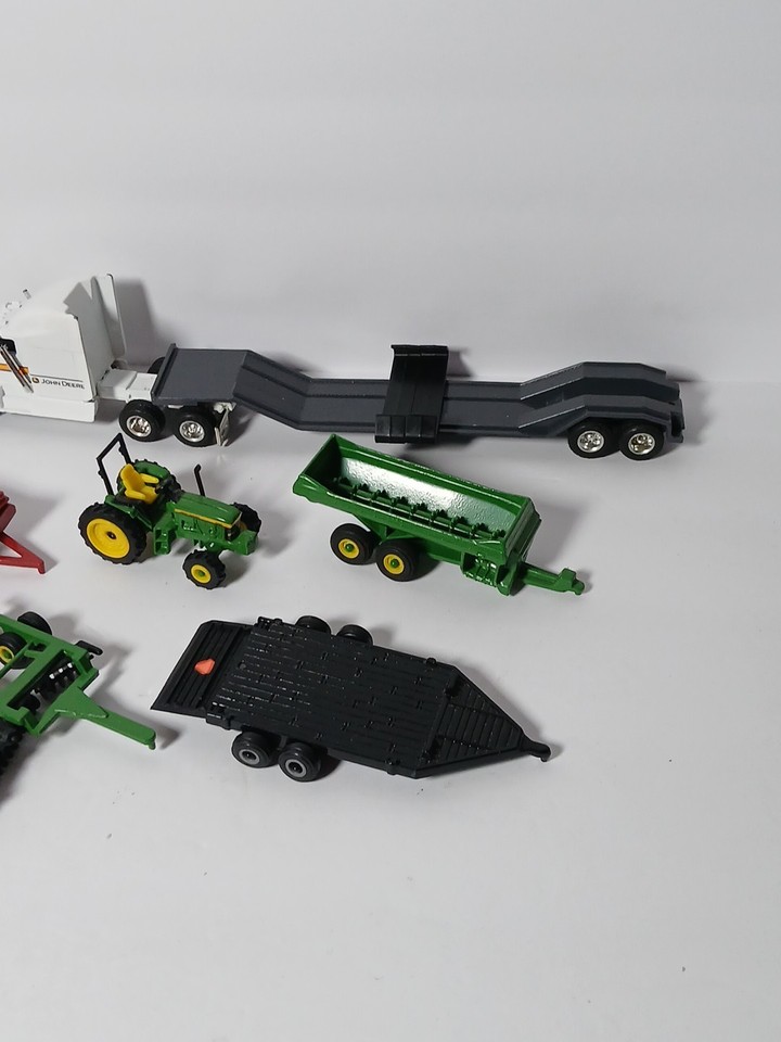 Lot of (9) John Deere Ertl Toy Tractors Semi Hailer Implements Diecast ...
