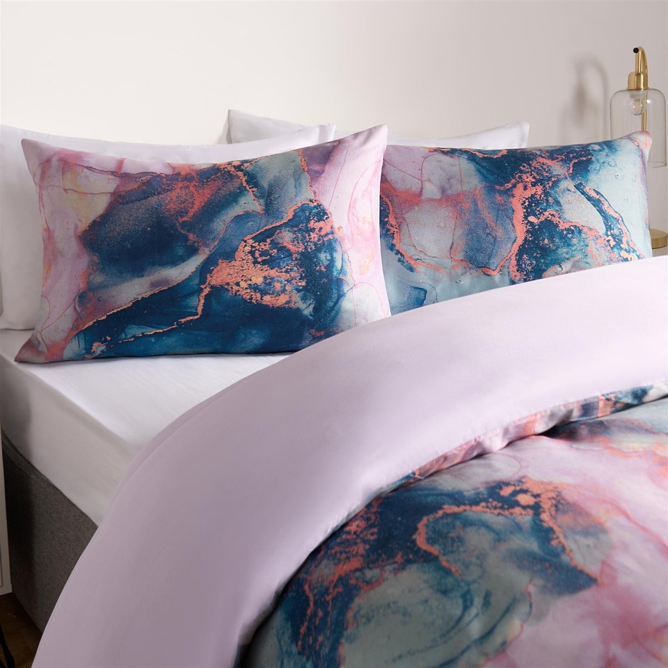 OHS Marble Bedding Set Reversible Duvet Cover with Pillowcase Single ...