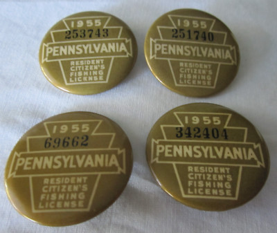 Original Vintage 1955 Pennsylvania PA Resident Fishing License Button ...