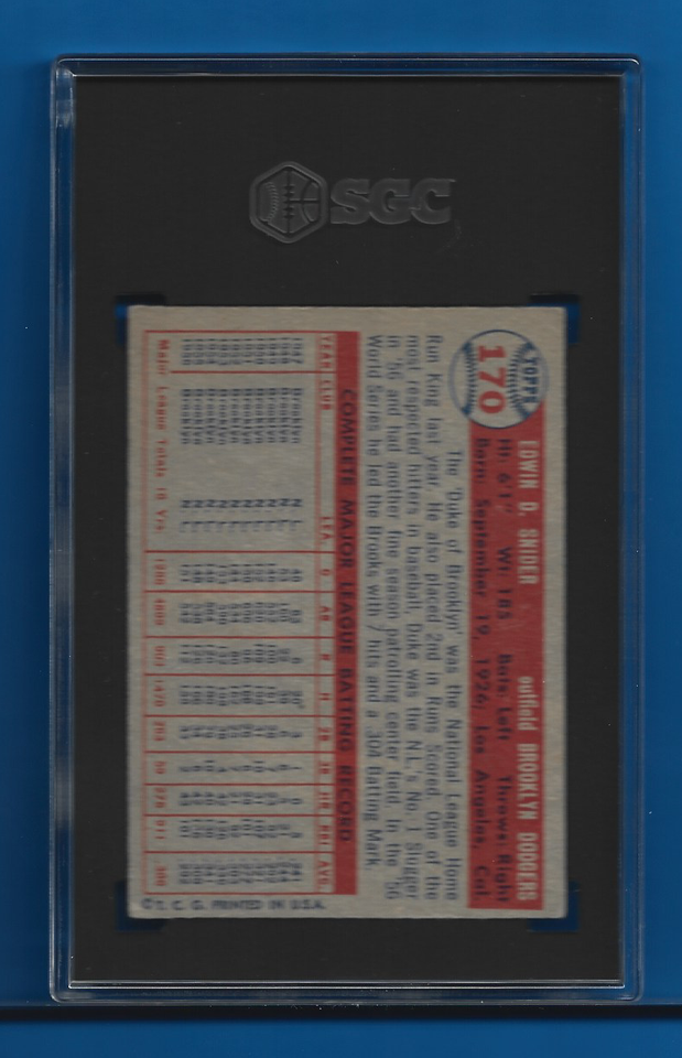 1957 Topps Duke Snider #170 Los Angeles Dodgers SGC 6 EX-NM newly ...