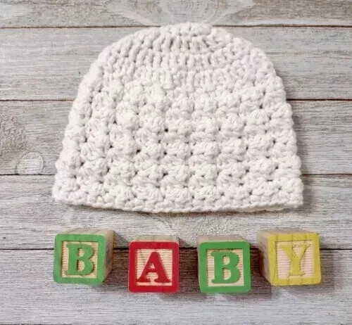 handmade crochet baby hat beanie newborn unisex marshmallow cream puffs ...