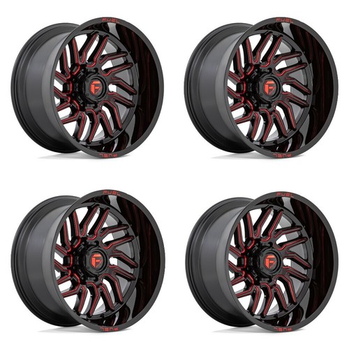 Set 4 22" Fuel 1PC D808 Hurricane 22x12 Black Milled Red Tint 8x6.5 ...