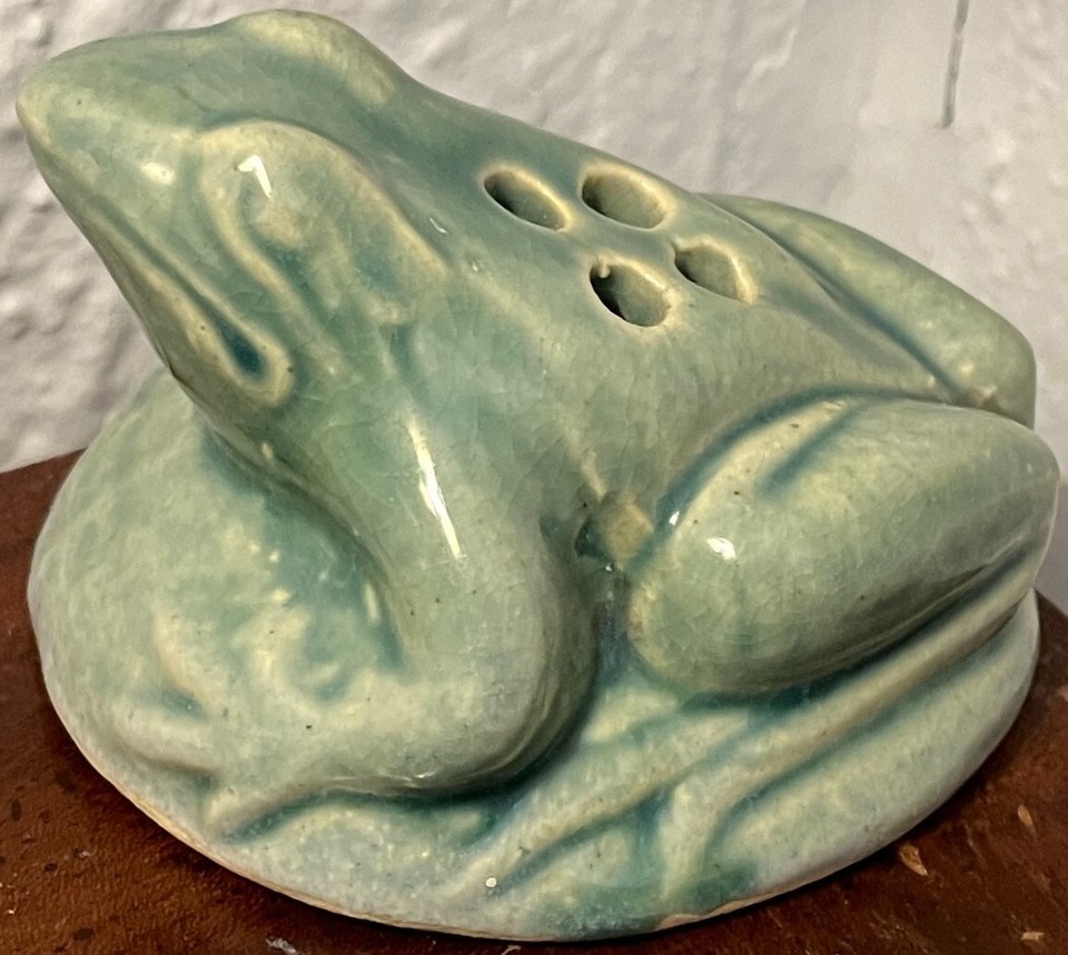 HTF Brush McCoy Frog Flower Frog w/Matching Drip-Glaze Bowl, 1920s ...