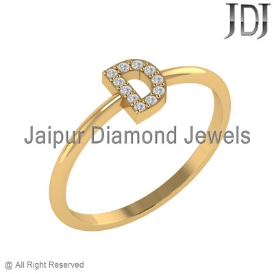 D Letter Ring Solid 14k Yellow Gold Jewelry Natural Diamond Alphabet ...