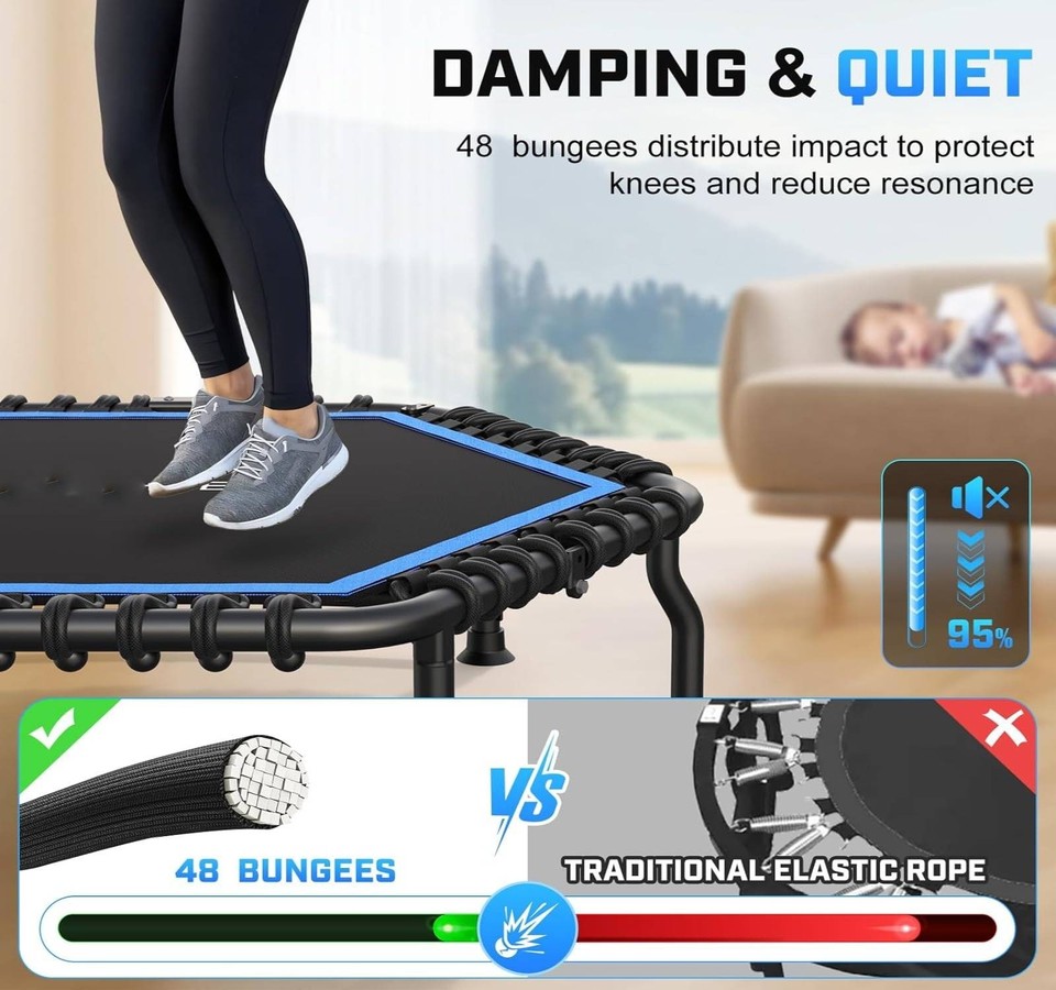 50" 550lbs Fitness Mini Trampoline Exercise Rebounder Mini Trampoline ...