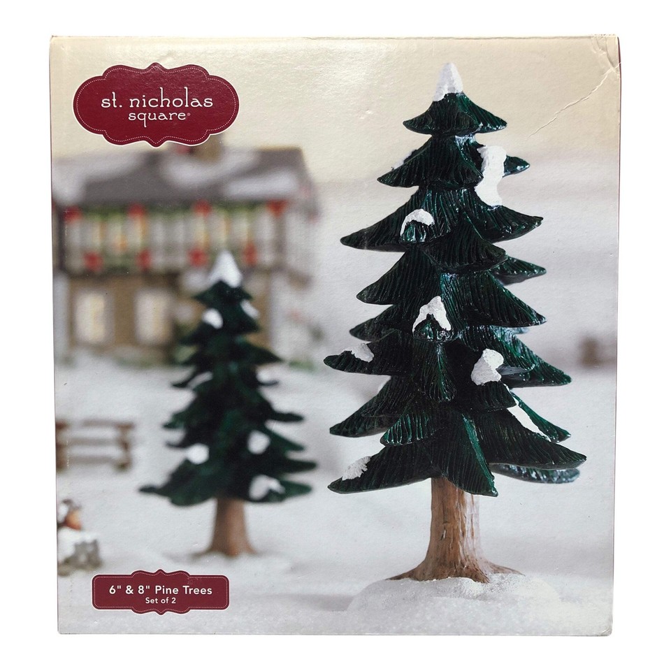 43399 - St. Nicholas Square Pine Tree Set with Two Snow-Dusted ...
