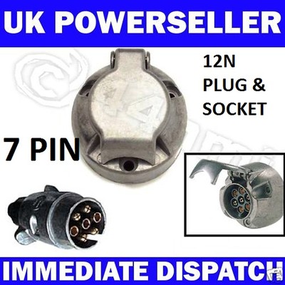 7 PIN METAL PLUG & SOCKET 12N Tow Bar Towing Trailer Caravan Horse box ...