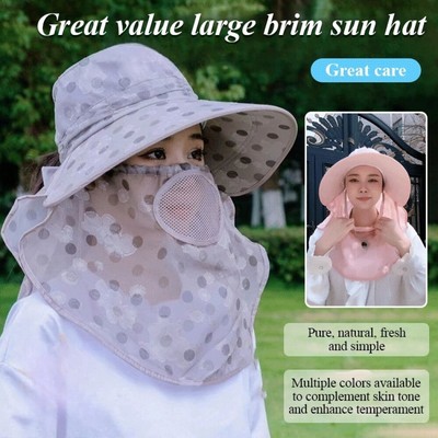 Women's Summer Sun Hat Detachable Hat Mask Neck Protection Hat Sun Hat ...