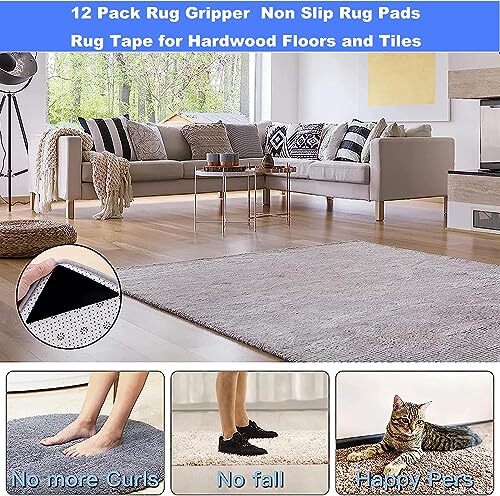 12 Pack Reusable Non-Slip Rug Tape for Hardwood Tiles Carpets Floor ...