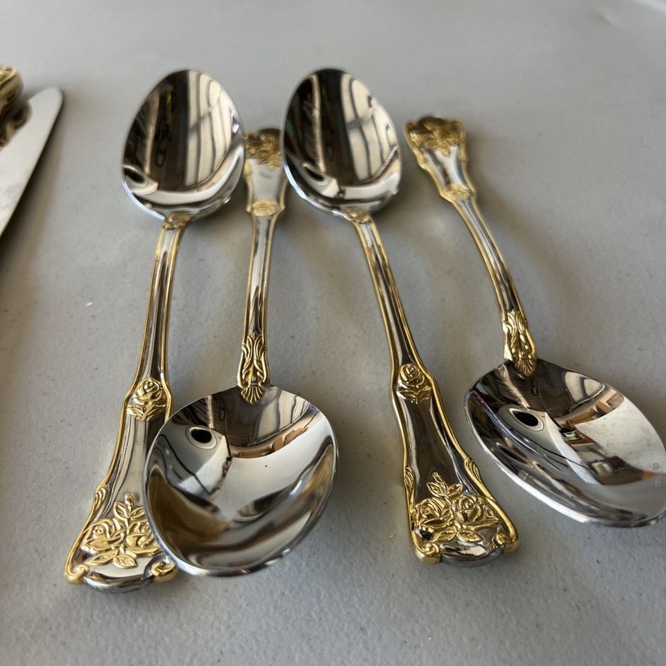 Royal Albert Old Country Roses Stainless Gold Silverware Flatware set ...