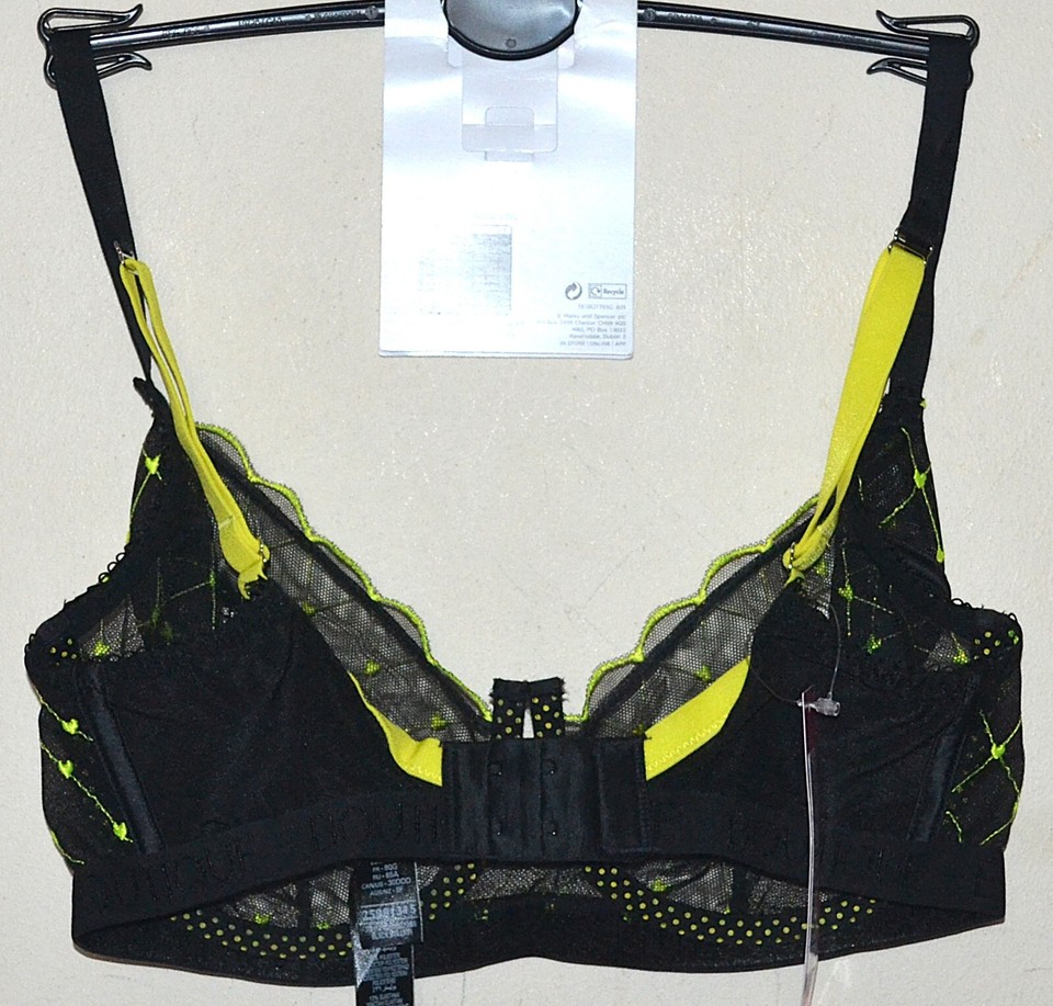 LADIES M&S BOUTIQUE LUCIA HEART EMBROIDERED FULL CUP BRA SIZE 30F BLACK ...