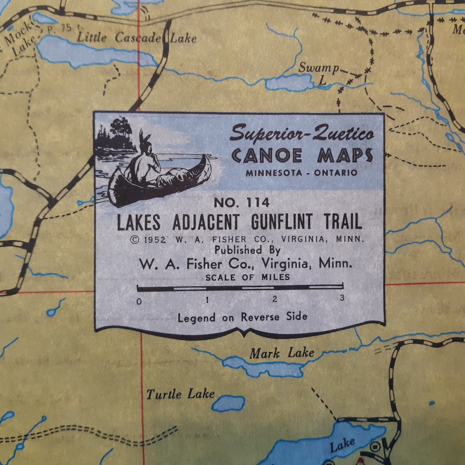 Vintage Lithograph of Superior & Quetico Canoe Maps No. 114 Lakes ...