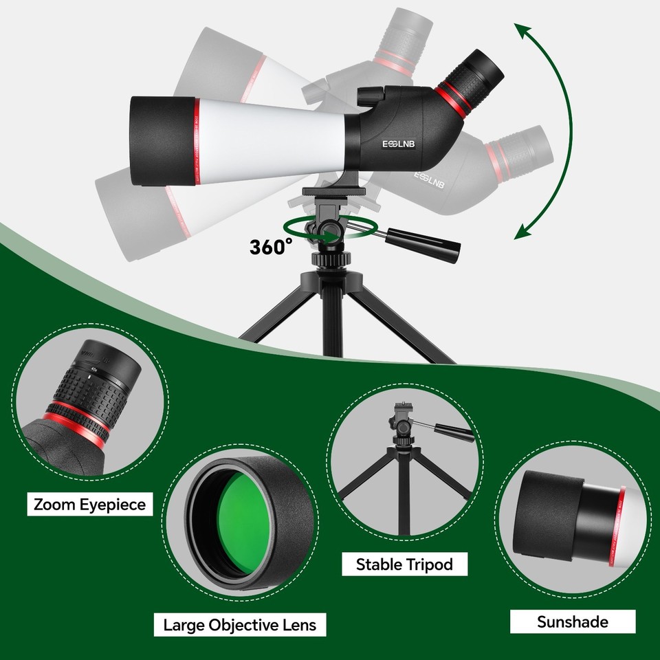 20-60X Zoom Spotting Scope 80mm Large FMC Lens with Adjustable Tripod ...