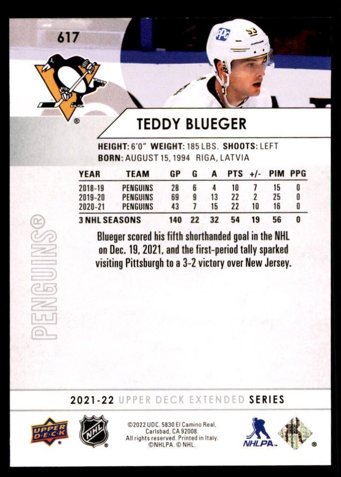 2021-22 Upper Deck #617 Teddy Blueger | eBay
