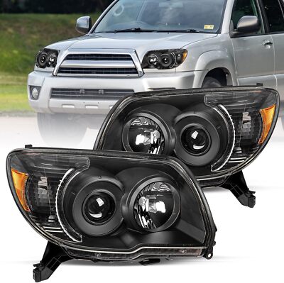 06-09 Toyota 4Runner Headlight Assembly Pair Black Housing Amber ...