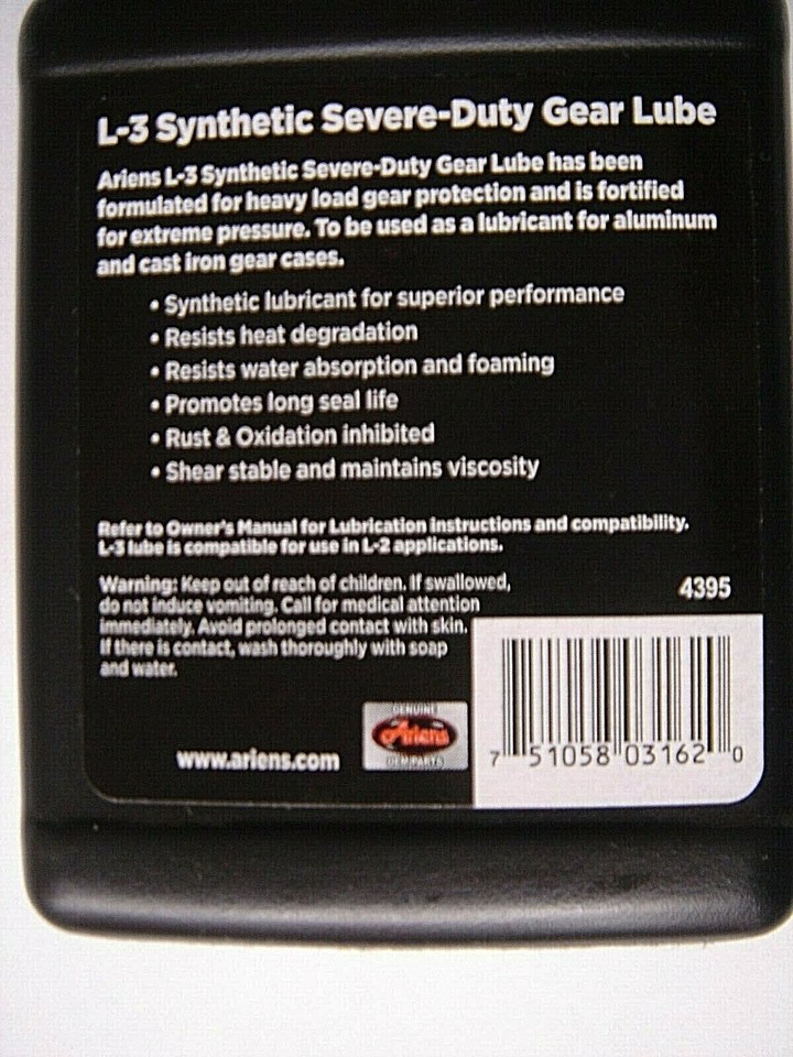 Ariens OEM original Snow Blower L3 Synthetic Auger Gear Case Oil Lube ...