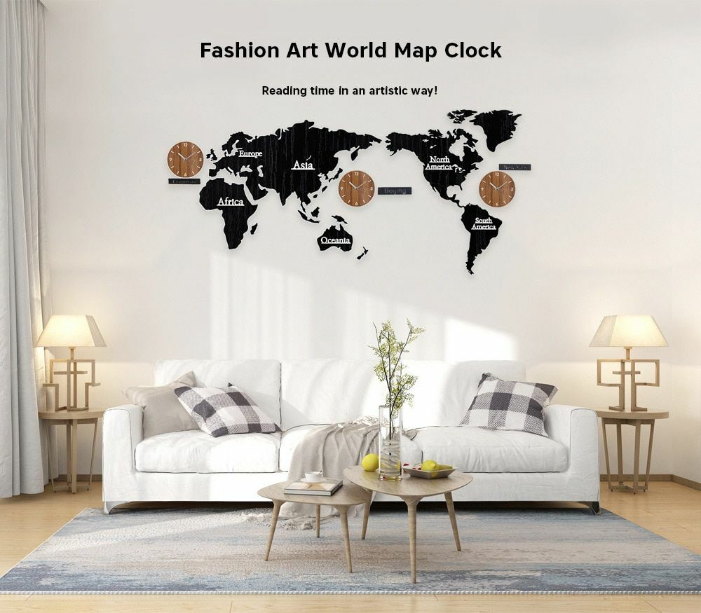 Wall Clock 3D World Map Large Wooden Digital Clock Wood Watch Modern ...