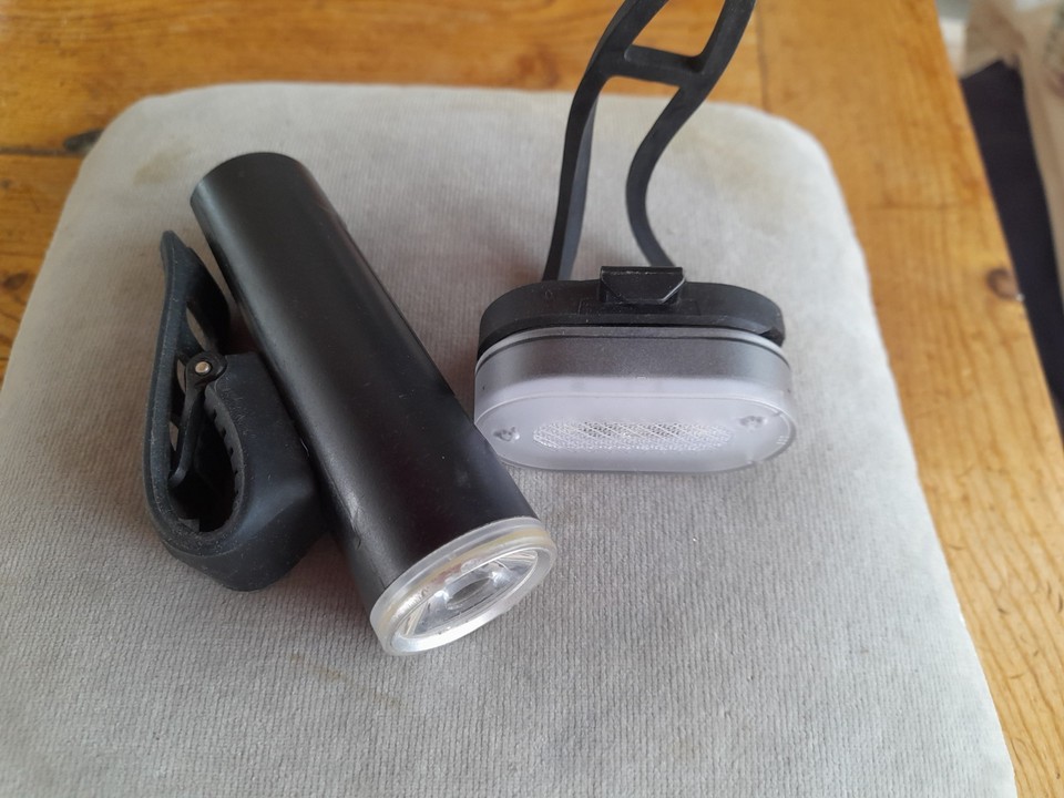 Halfords advance 400 lumen usb front light & Decathlon twin usb rear ...