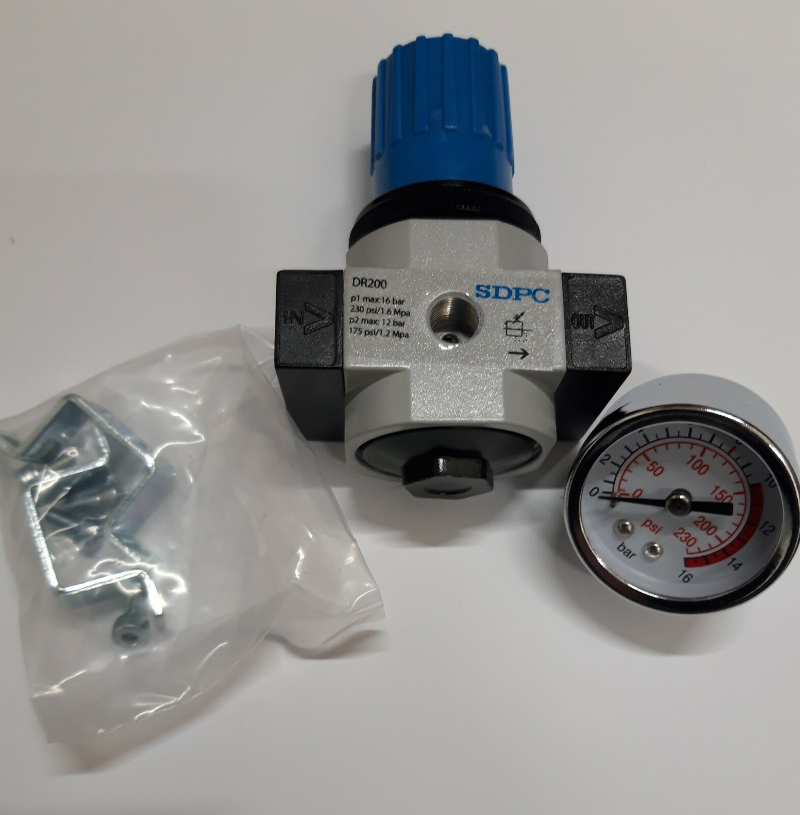 16 Bar Rated input Air Pressure Regulator Full Range, cw with Brackets ...