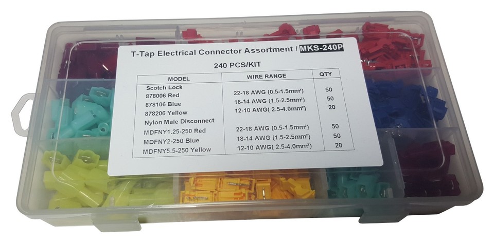 SPADE TERMINALS 240 PCS T-TAP ELECTRICAL WIRE CONNECTOR ASSORTMENT KIT ...