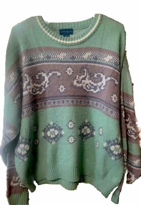 TownCraft Sweater XL Vintage Crew Neck Long Sleeves 100% Acrylic Green ...