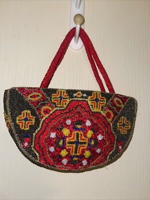 SWEE LO New York Designer Red Multicolor Beaded Handmade Small Purse ...