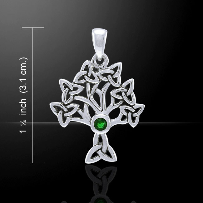 Triquetra Tree of Life 925 Sterling Silver Pendant Jewelry Green Glass ...