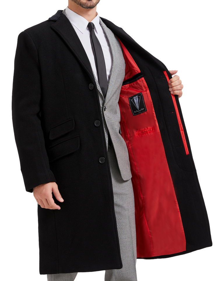 Men Classic 70% Wool Overcoat Velvet Collar Long Covert Coat Mod Winter ...