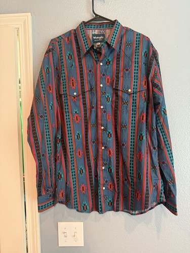 MENS USED VINTAGE WRANGLER AZTEC PEARL SNAP WESTERN SHIRT SIZE L/XL | eBay