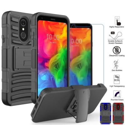 For LG Q7/Q7 Plus Heavy Duty Shock Holster Belt Clip Case+Glass Screen ...