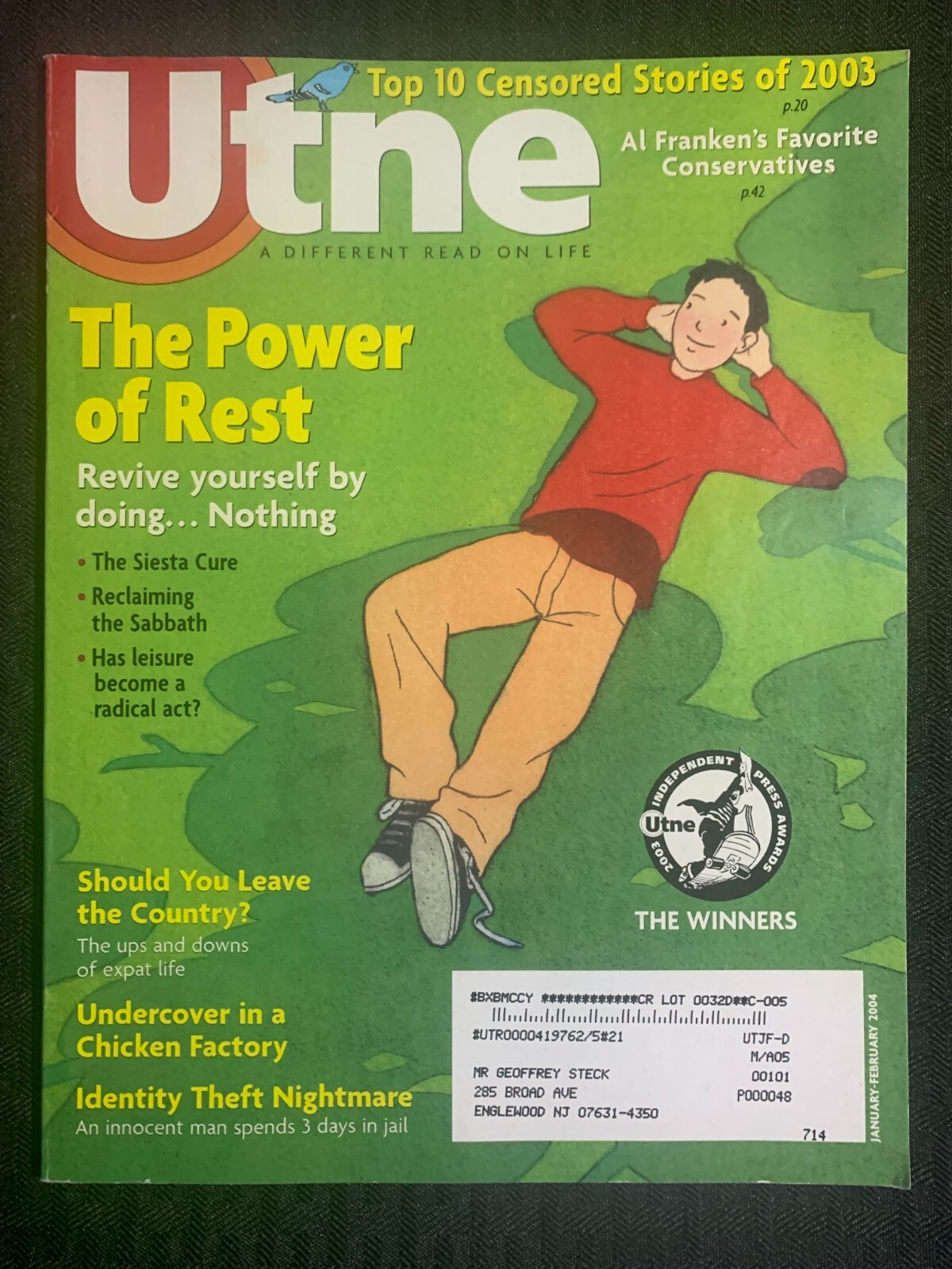 2004 Jan/Feb UTNE READER Magazine FN 6.0 The Power of Rest / Identity ...