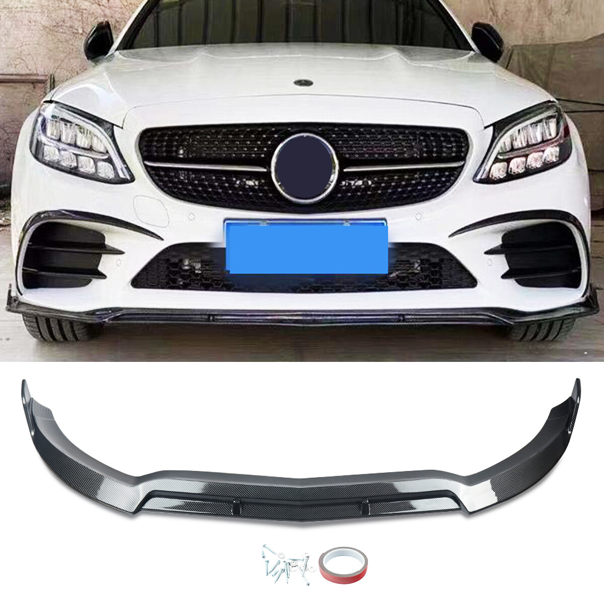 Carbon Look Front Bumper Splitter Lip For Benz W205 C200 C300 C43 2015 ...