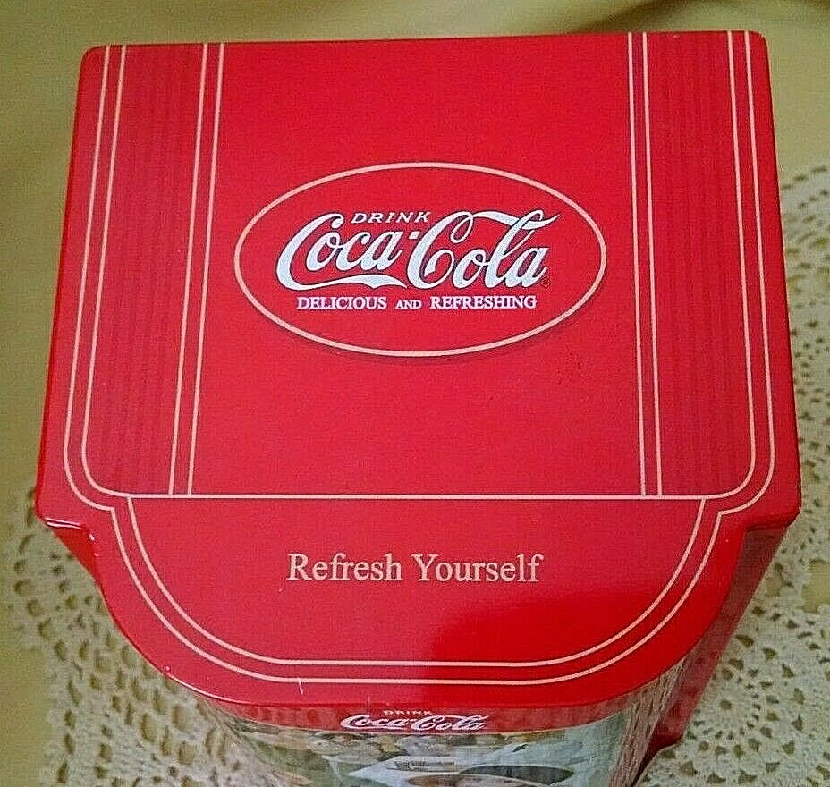 COKE TIN CANISTER SLOPED HINGED LID TIN BOX | Grelly USA
