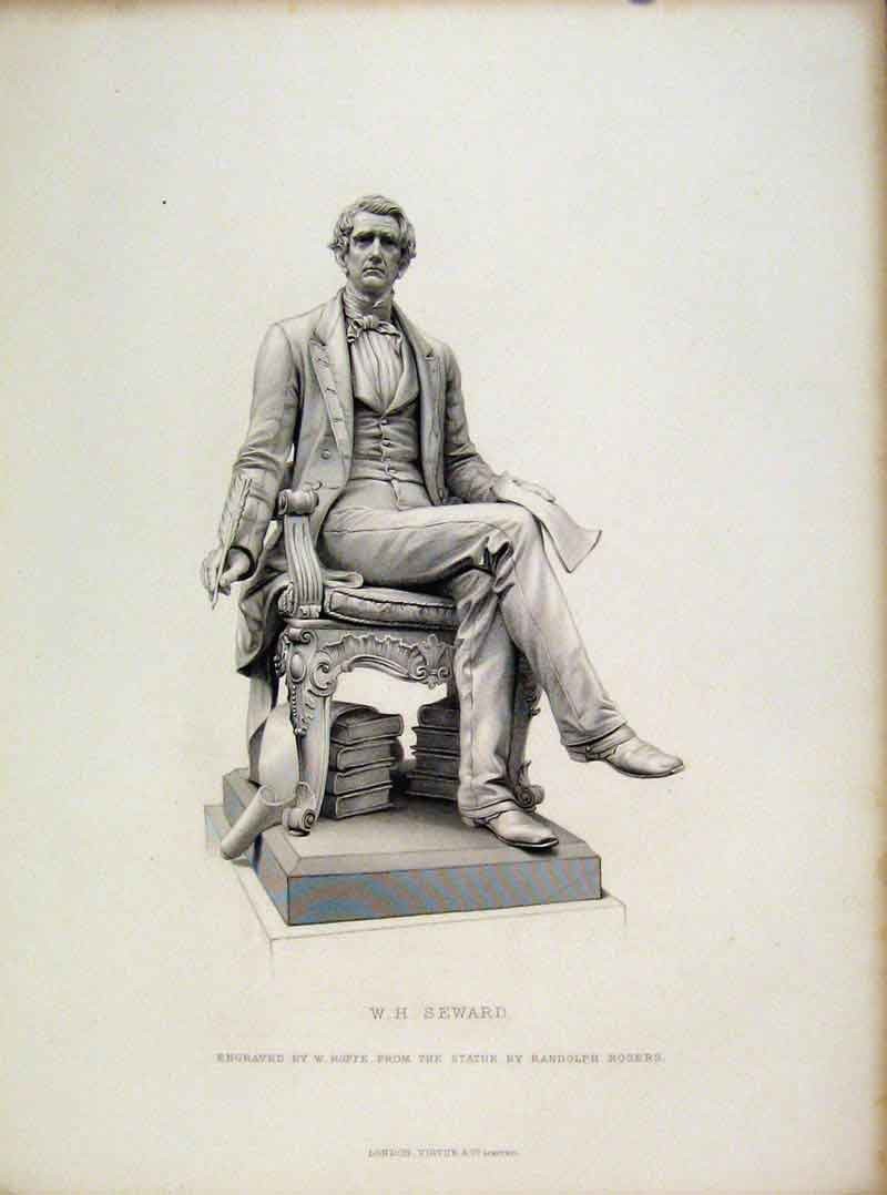 Original Old Antique Print Seward Statue Engraved By Roffe C1877 Steel ...