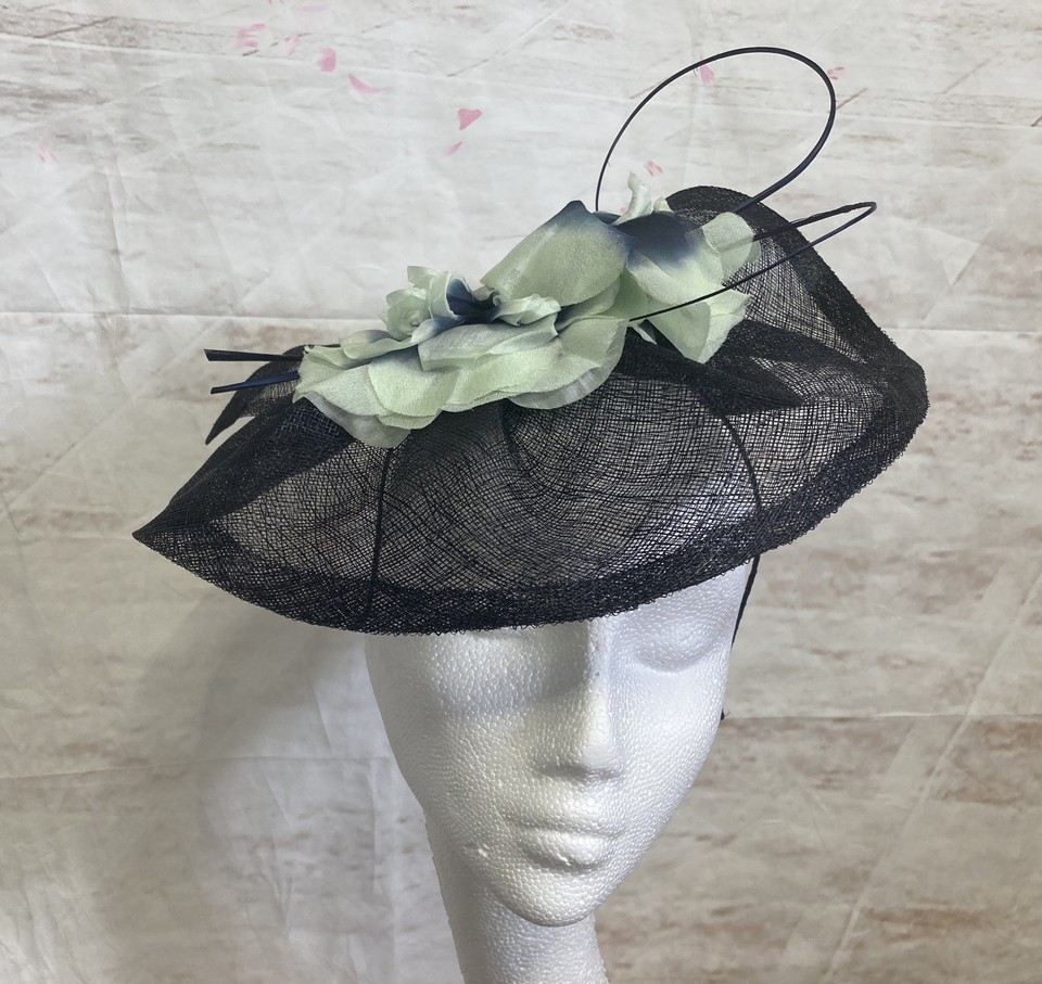 Jacques Vert Navy Blue Green Fascinator Hat Wedding Headband Races ...