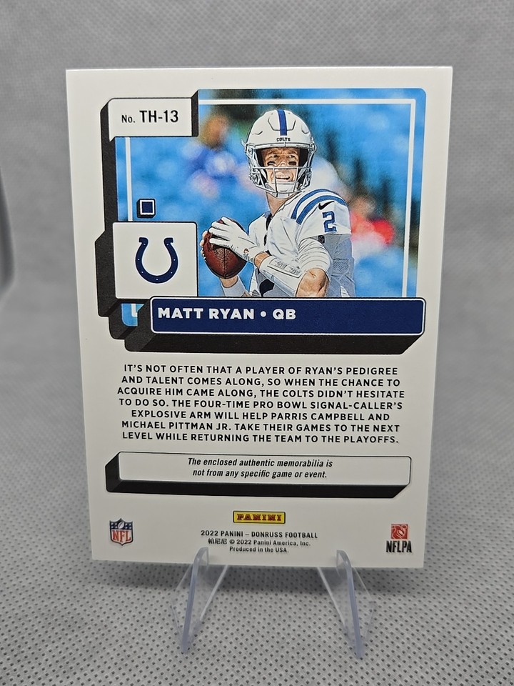 2022 Panini Donruss Threads MATT RYAN #TH-13 Jersey Patch Indianapolis ...